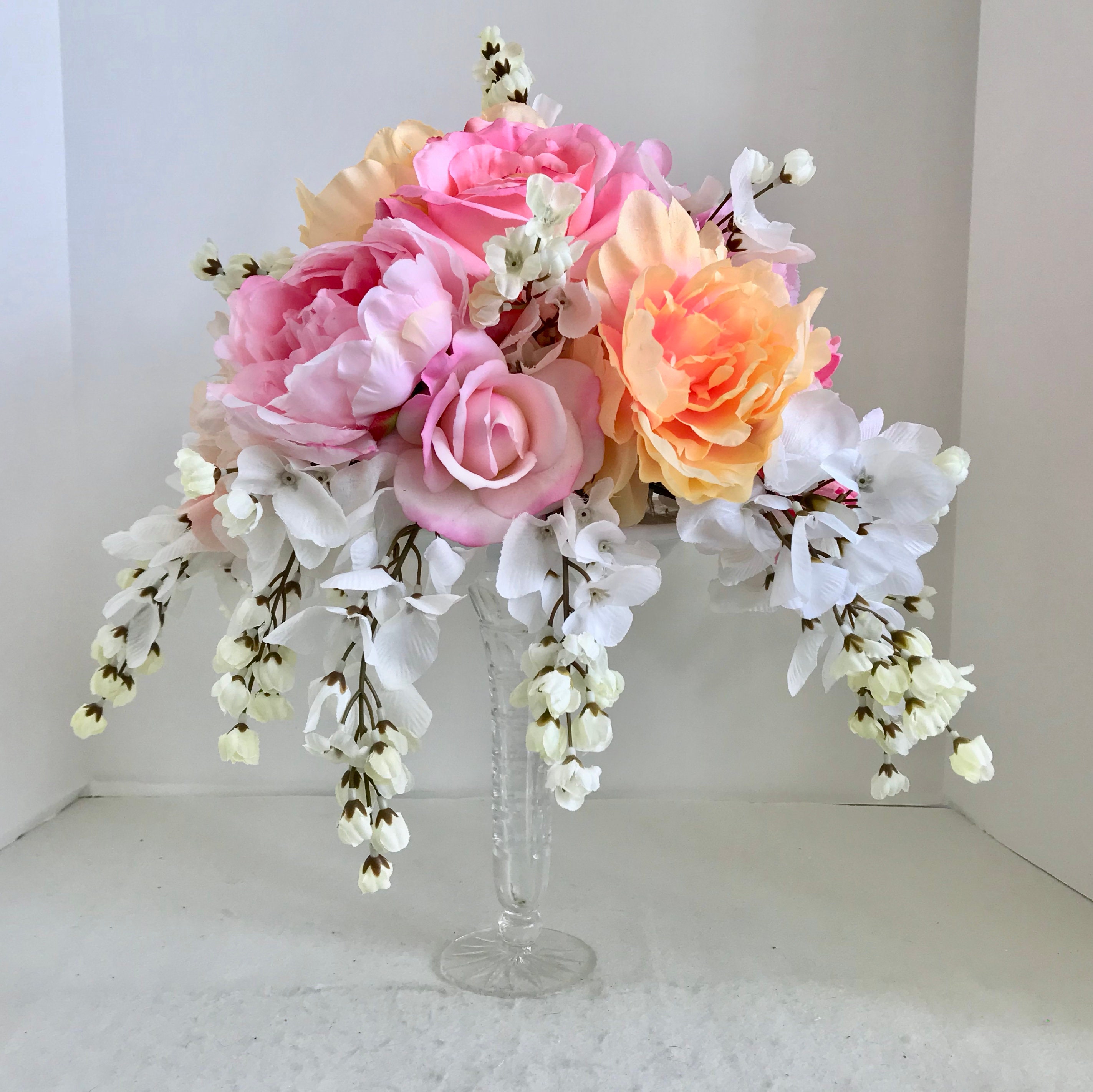 Floral Arrangement Centerpiece with Multi-Colored Silk Flowers | Etsy