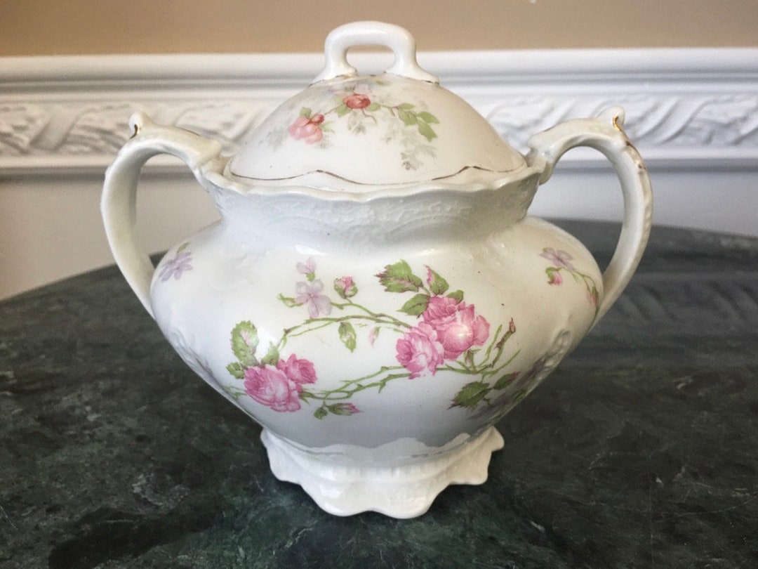 Vintage Johnson Brothers England Purple Roses Sugar Bowl W/green Makers ...