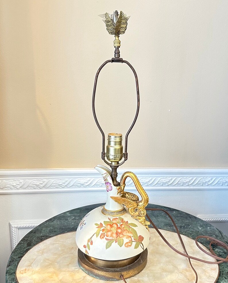 Vintage Porcelain Pitcher With Dragon Handle Table Lamp With Ornate ...