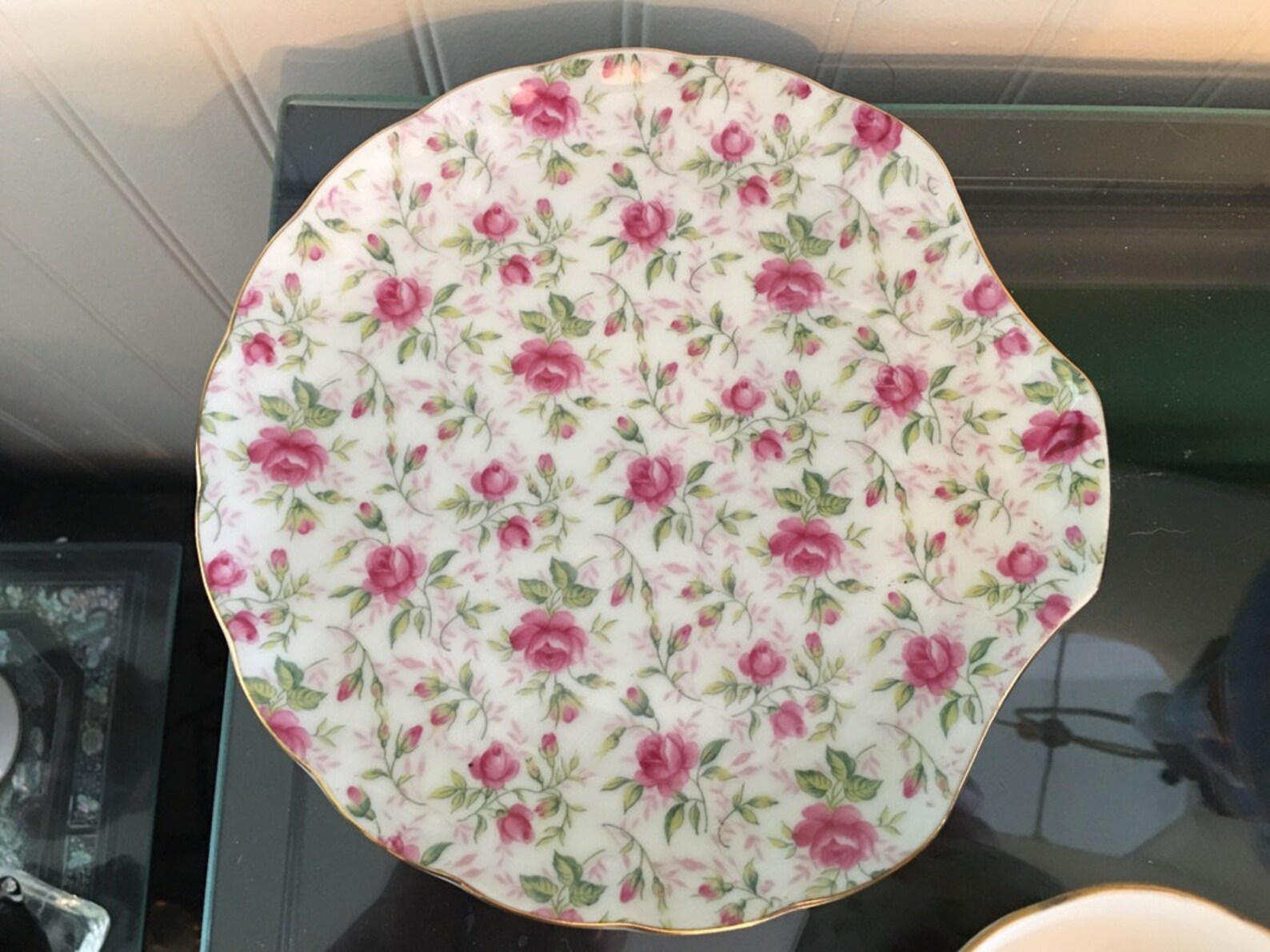 Vintage Lefton Rose Chintz Hand Painted China Snack Plate With - Etsy
