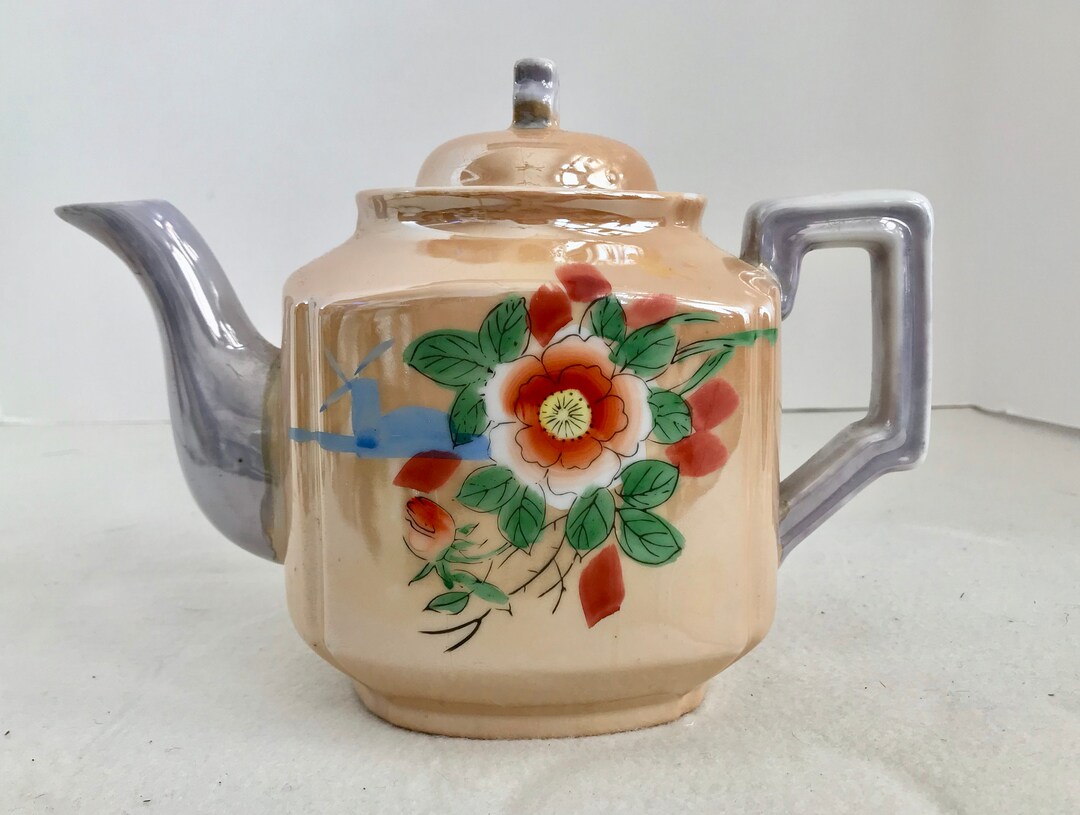 Lusterware Japan Orange and Blue Hand Painted Floral 4 Cup Teapot - Etsy