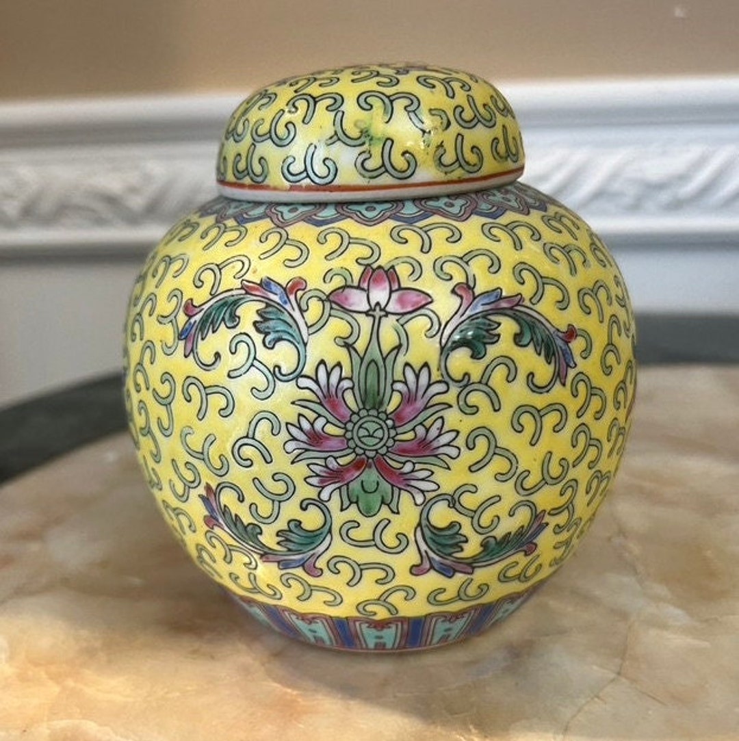 Vintage Jungdezhen Imperial Yellow Chinese Porcelain 4 1/2 Ginger/tea ...