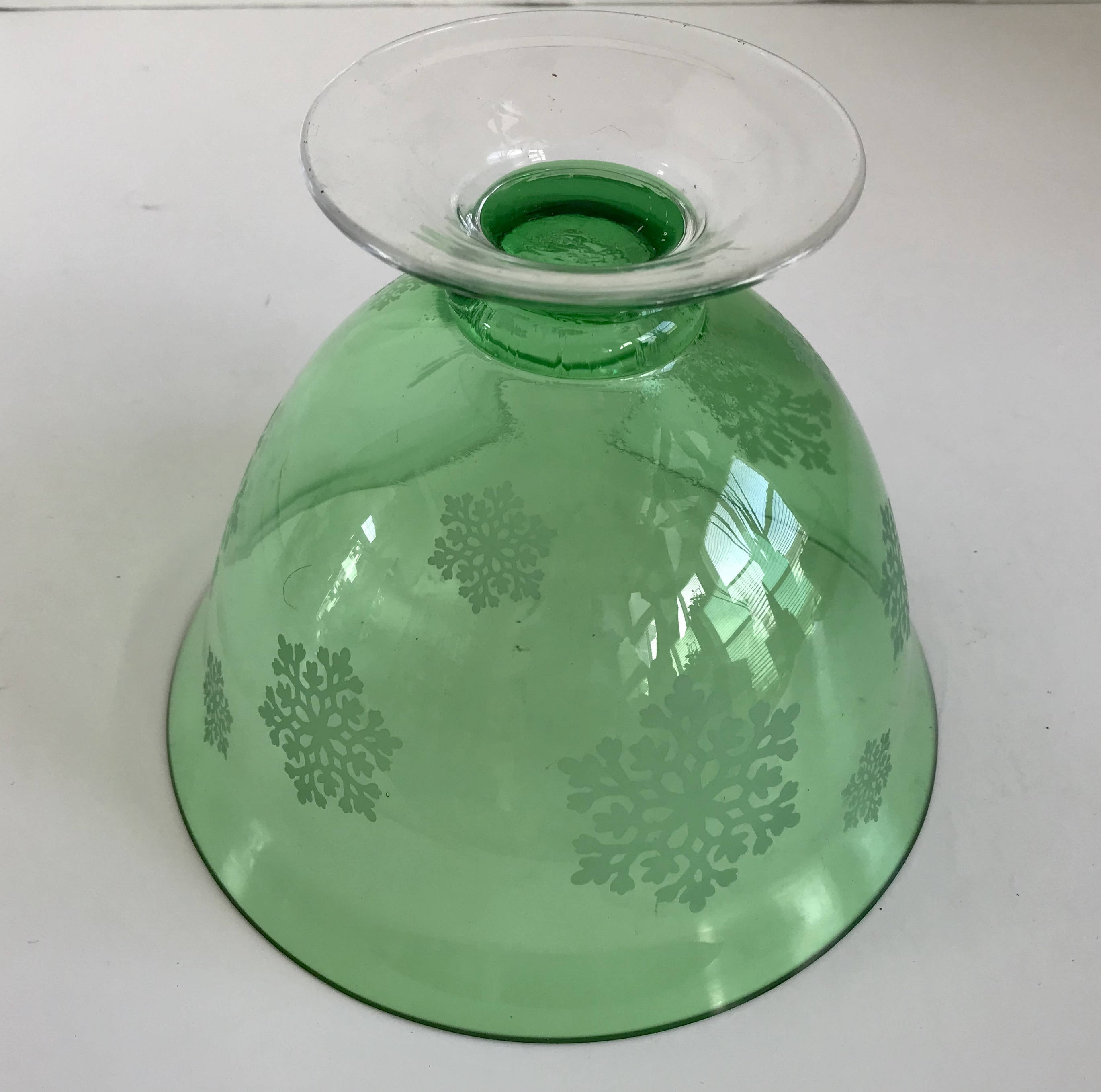 Green Snowflake Glass Snowflake Footed Bowl - Etsy