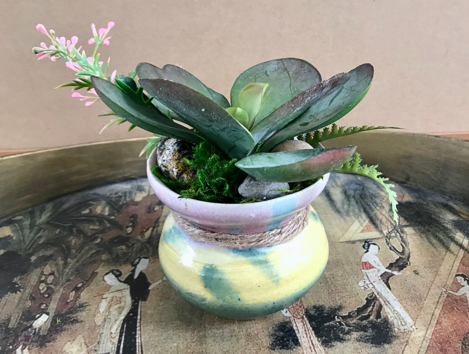 Decorative Planter in A Multi-colored Ceramic Planter With Green ...