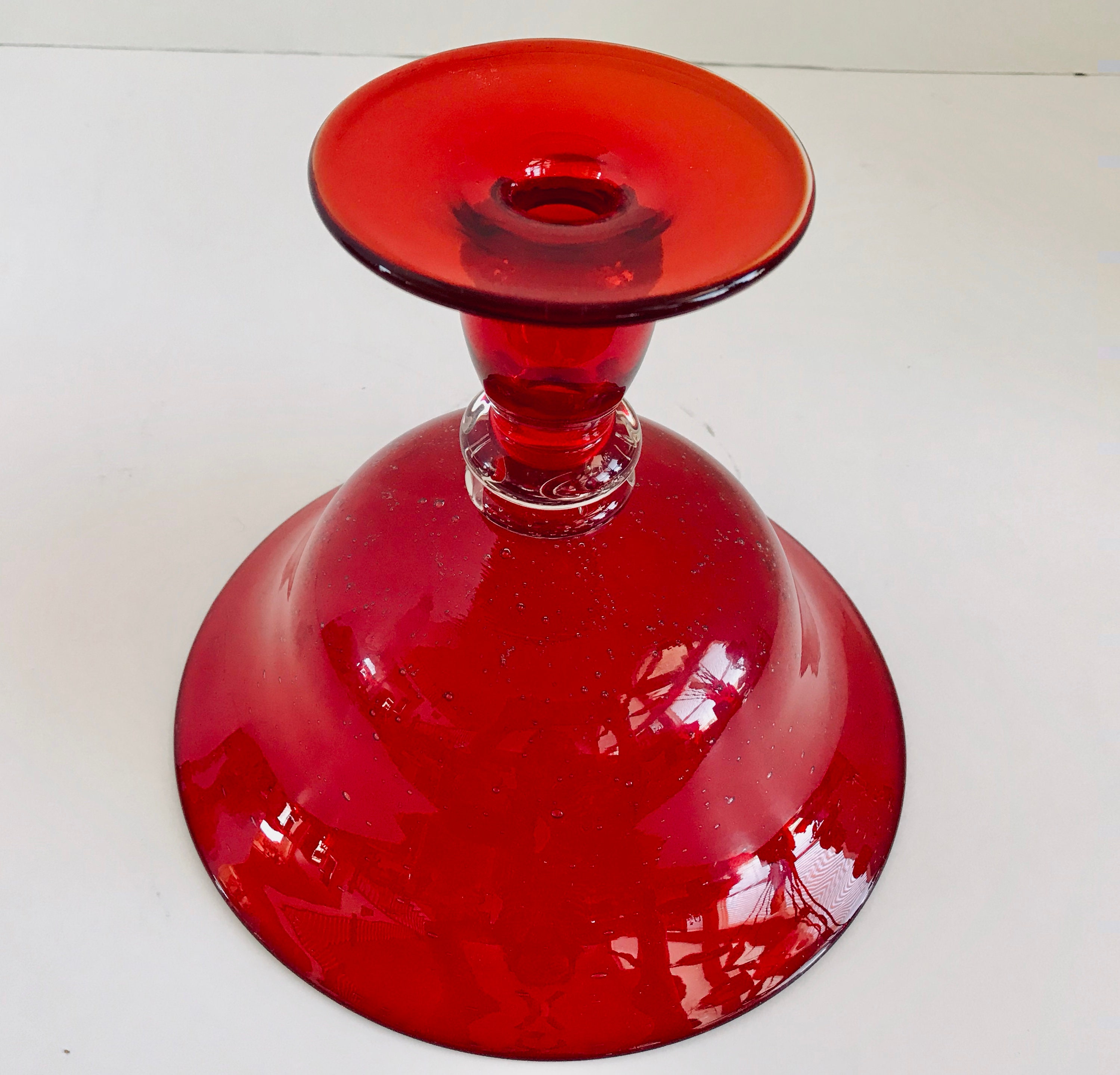 Large 6 1/2" Ruby Red Cased Art Glass Compote - Etsy