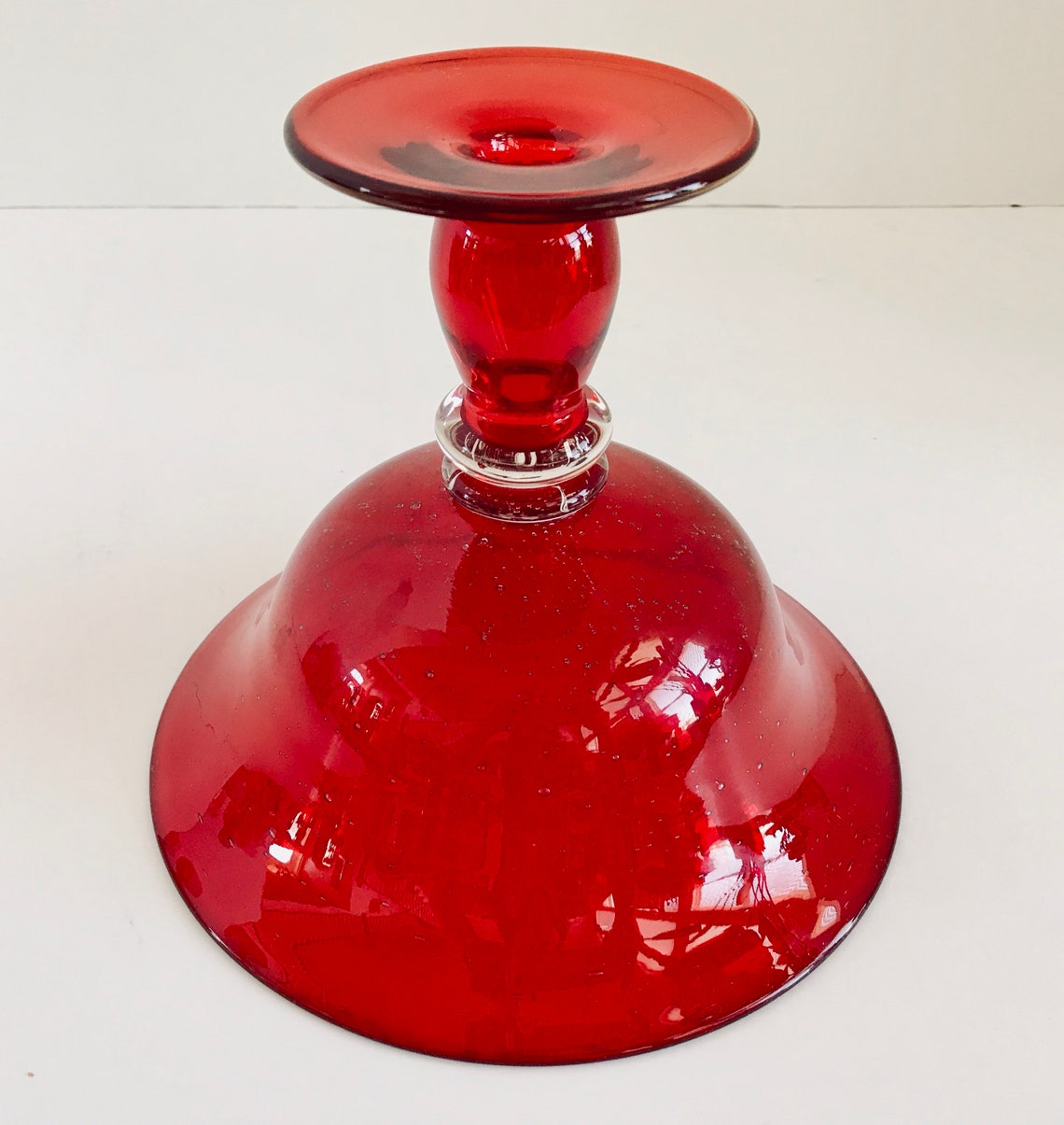 Large 6 1/2" Ruby Red Cased Art Glass Compote - Etsy