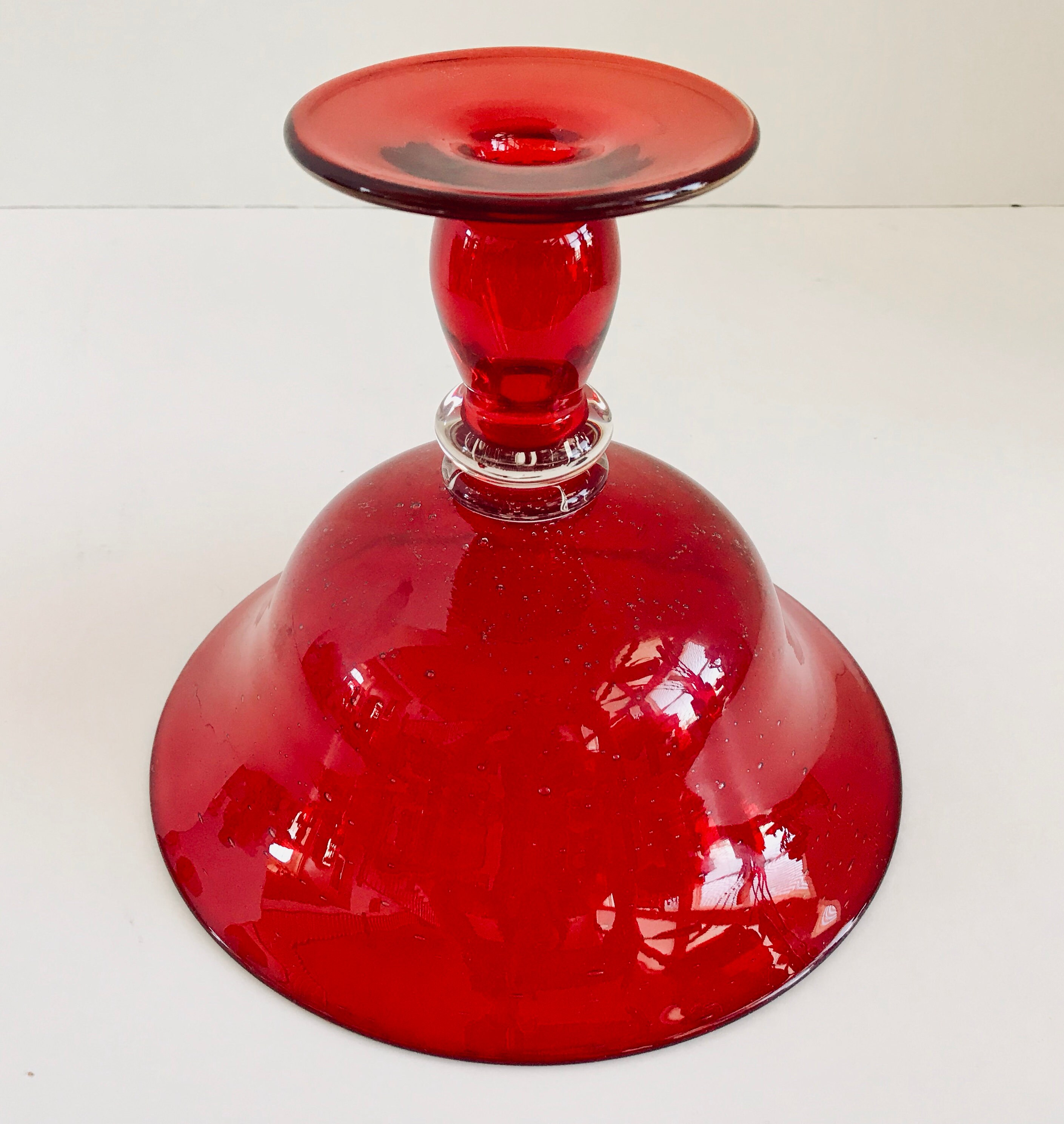 Large 6 1/2 Ruby Red Cased Art Glass Compote | Etsy