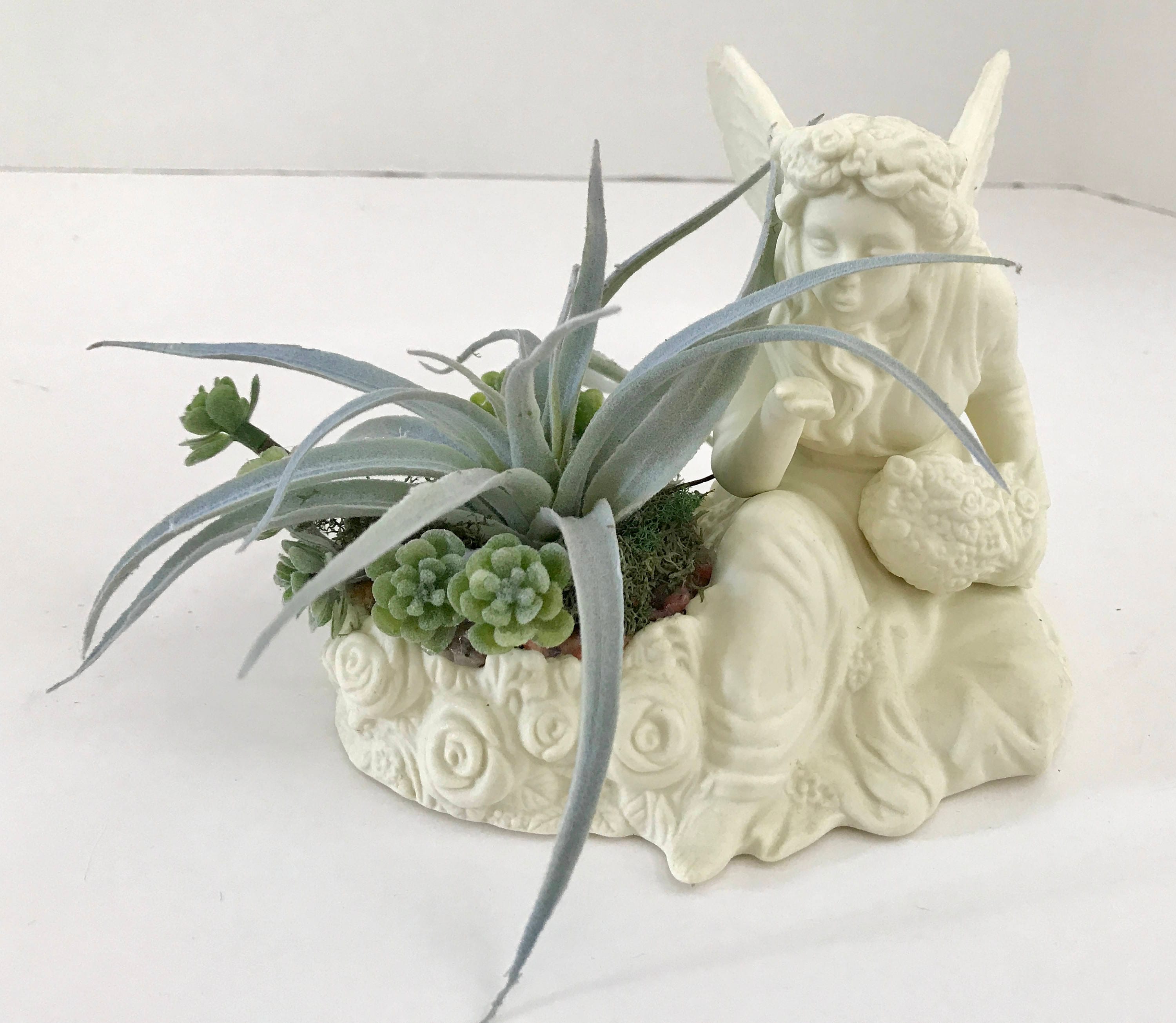 Decorative Planter Ceramic White Seated Angel With Flower | Etsy