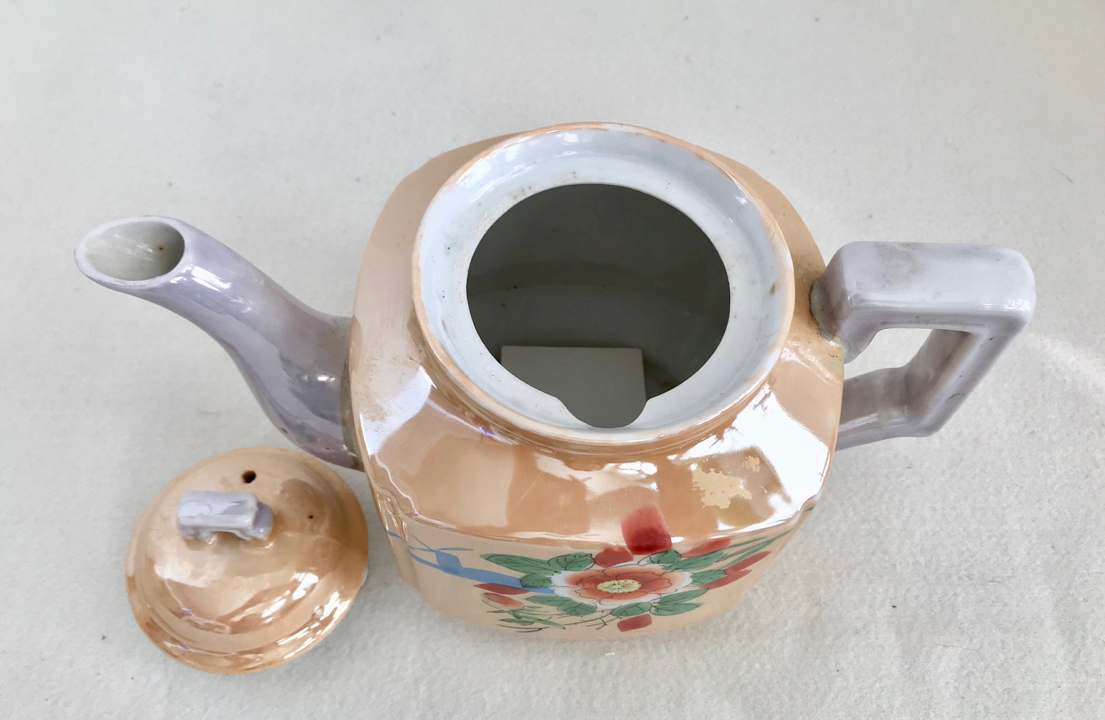 Lusterware Japan Orange and Blue Hand Painted Floral 4 Cup - Etsy