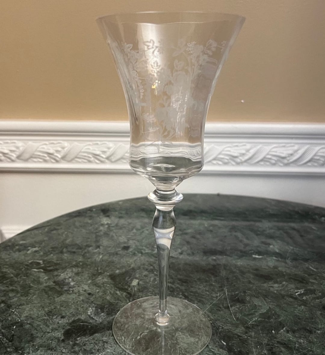 Vintage Etched Floral Scroll Paneled Stemware 9 1/2" Tall Wine Glass - Etsy