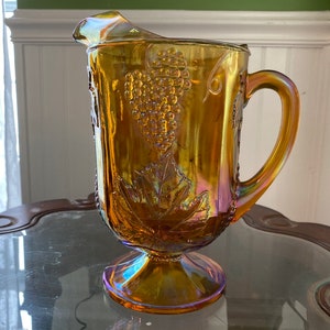 Indiana Glass Iridescent Amber Large 11" Harvest Grape Carnival Glass ...