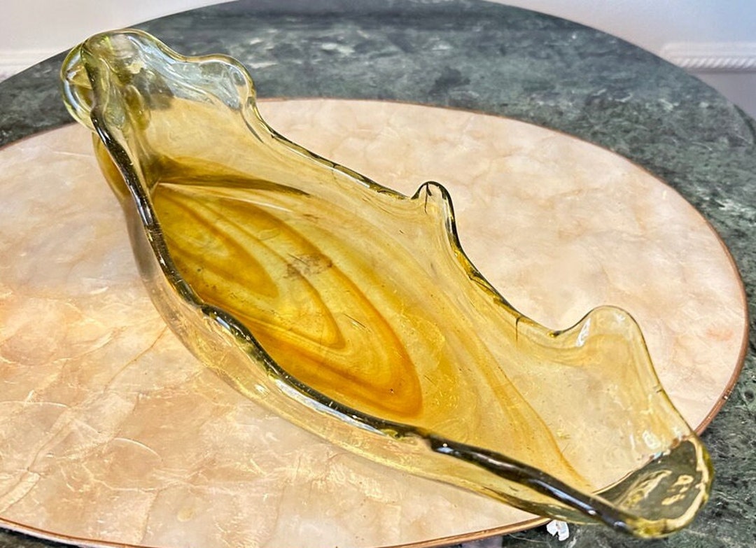Large Sooner/ozark Glass 13 1/2" Hand Blown Art Glass Green With Orange ...