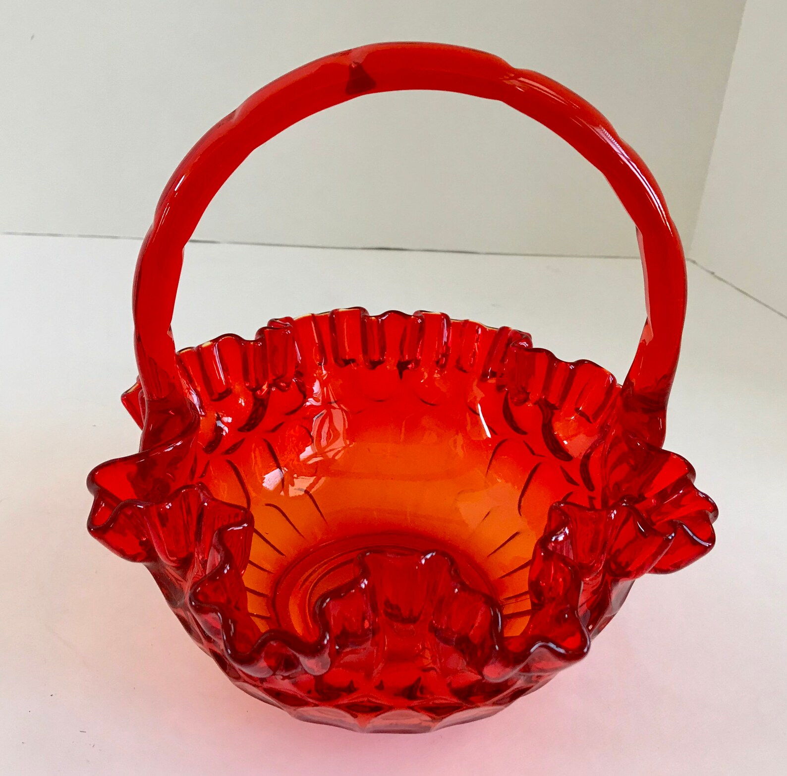 Vintage Fenton Thumbprint Amberina Basket With Ruffled Edges - Etsy