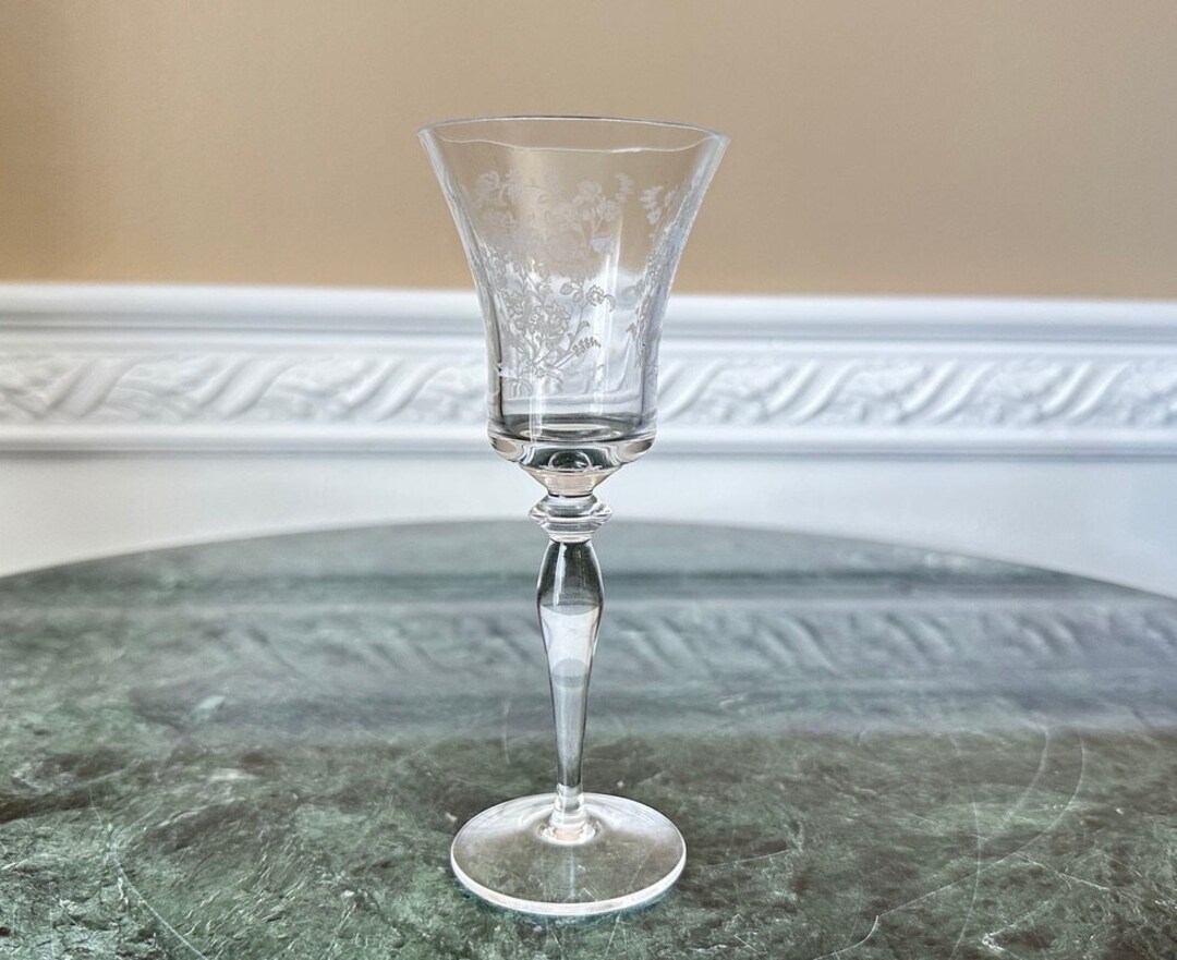 Vintage Etched Floral Scroll Paneled Stemware 6" Cordial Glass - Etsy