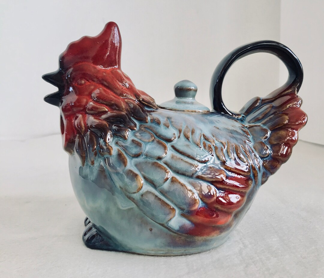 Boston Warehouse Blue and Red Ceramic Rooster 3 Cup Teapot - Etsy