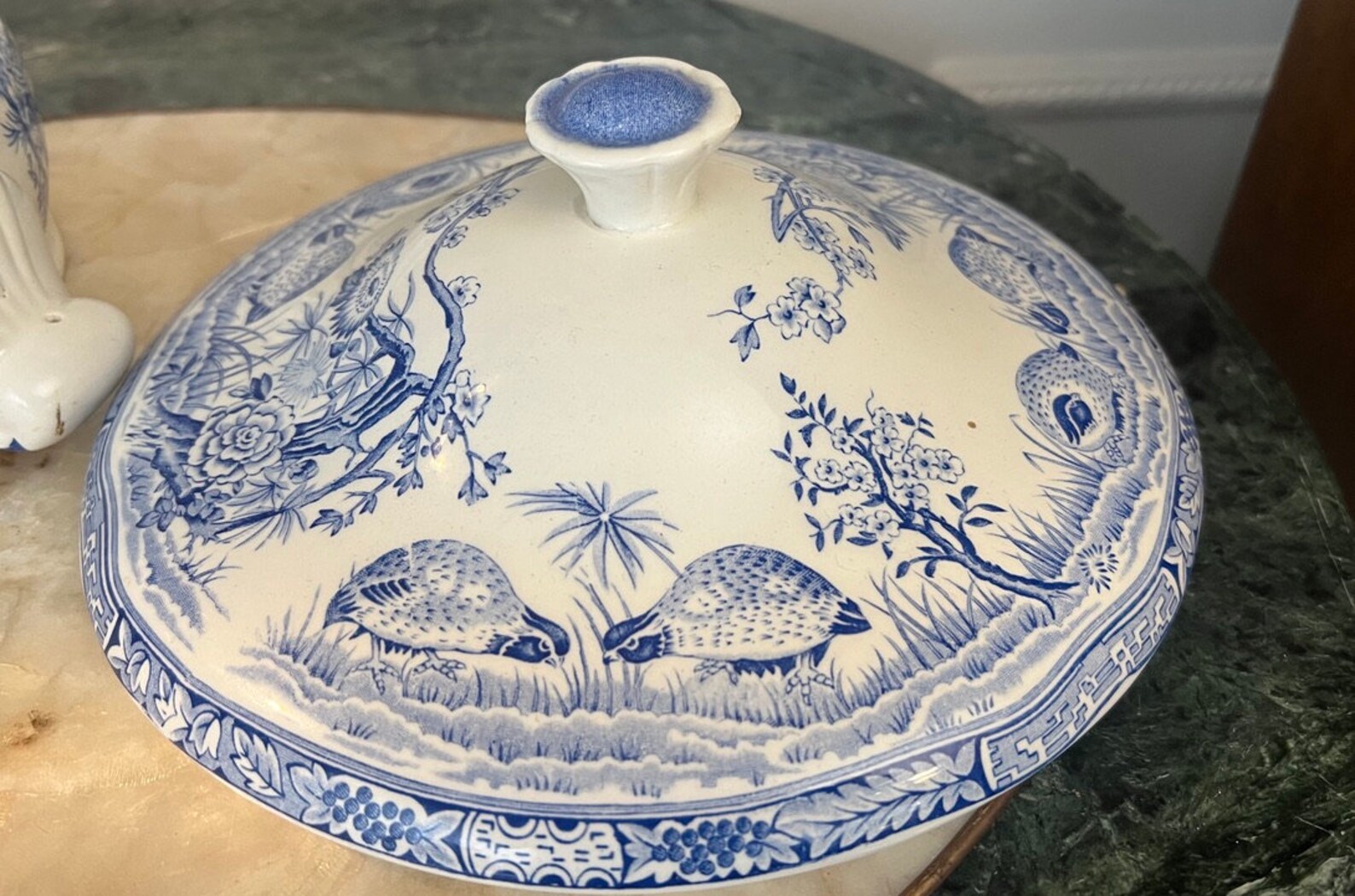 Antique Furnivals Quail English Blue White 12" Wide With Handles Tureen ...