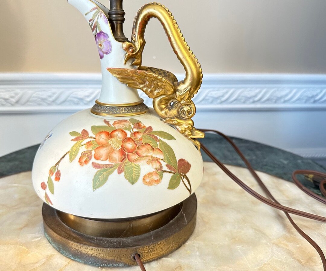 Vintage Porcelain Pitcher With Dragon Handle Table Lamp With Ornate ...