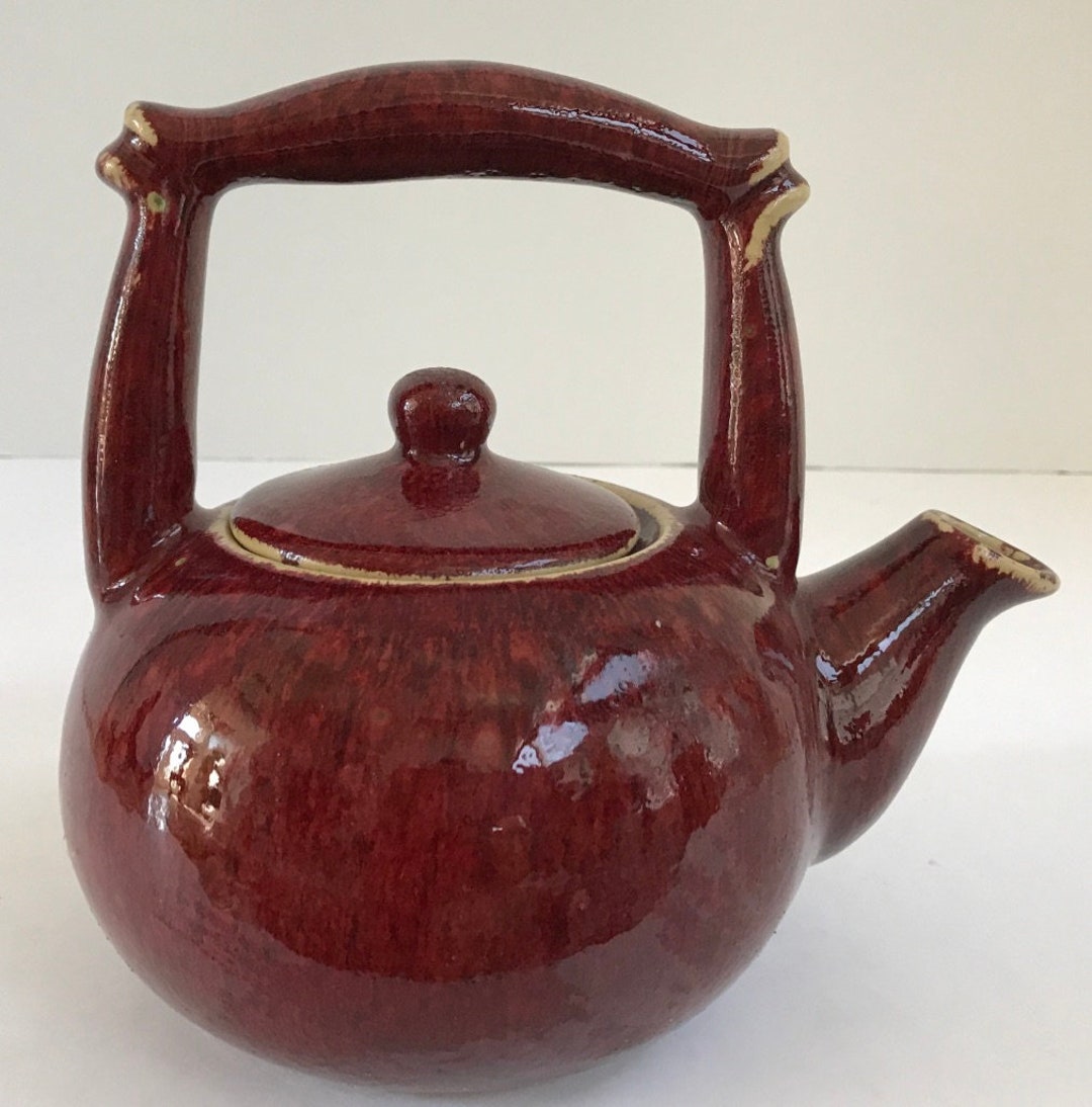 Vintage Maroon Ceramic Chinese 4 Cup Teapot With Square Handle - Etsy