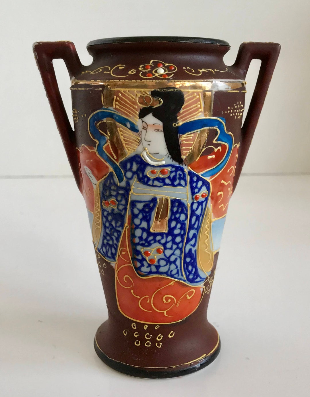 Vintage Japanese Satsuma Moriage 5" Geisha Portrait Vase - Etsy