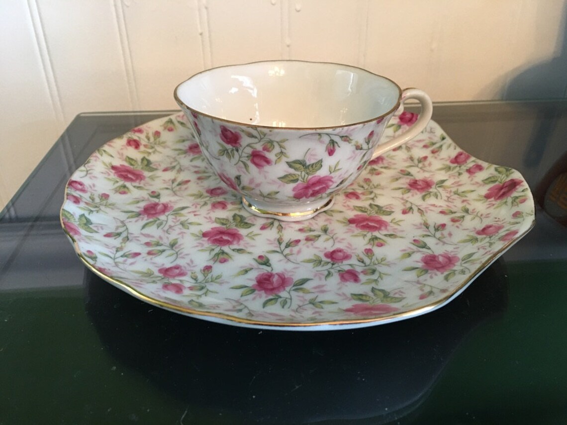 Vintage Lefton Rose Chintz Hand Painted China Snack Plate With - Etsy