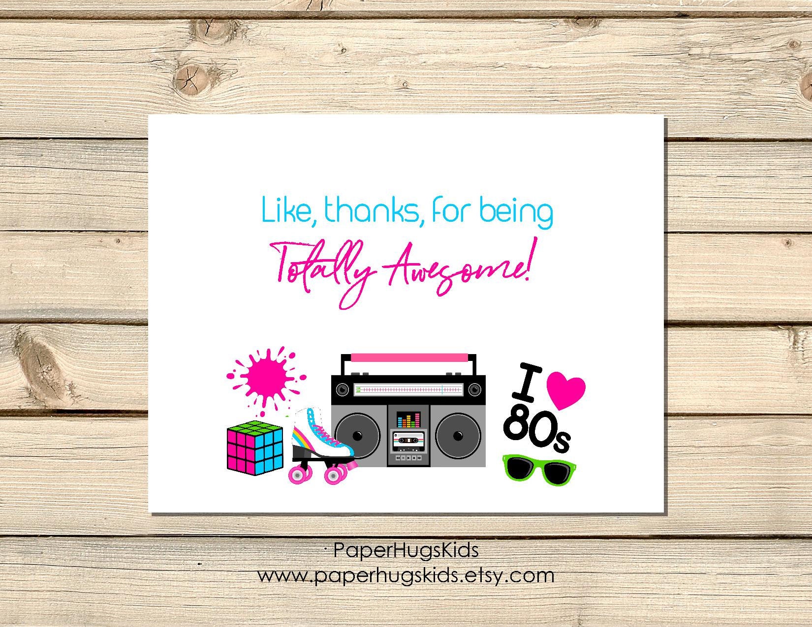 PRINTABLE 80s Retro Party Thank You Note Cards 80's - Etsy