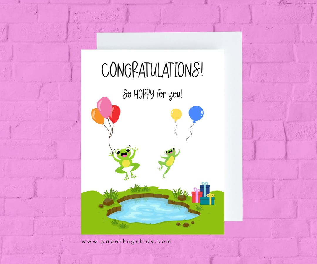 Congratulations Card for Kids, Punny so Hoppy for You Frog Card, Cute ...