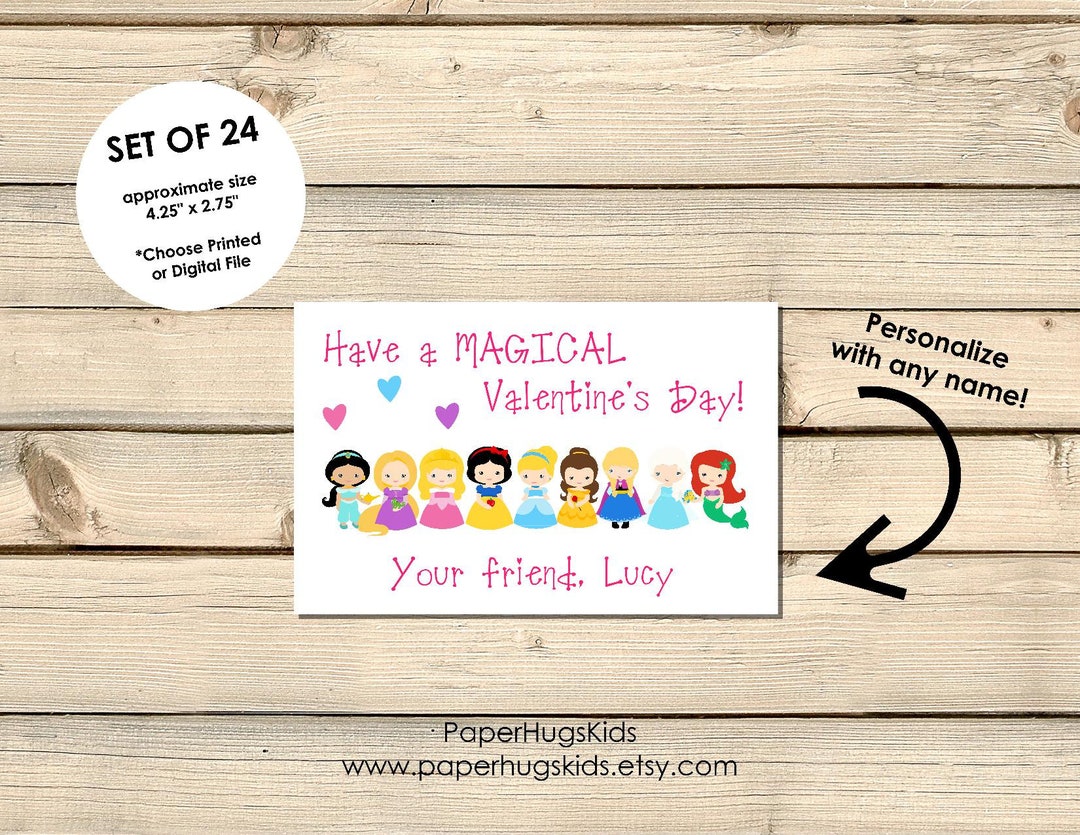 Mini Classroom Valentine Cards Set for Girls, Princess Valentine's Day ...
