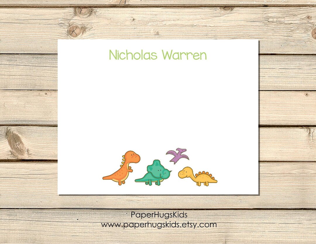 Personalized Dinosaur Note Cards for Kids Set of 10 Stationery - Etsy