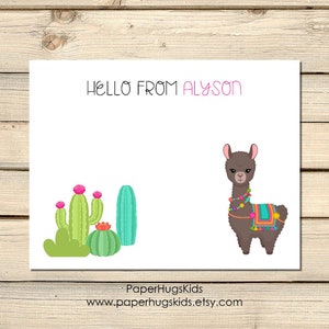 PRINTABLE Llama Alpaca Cactus Note Cards Stationery for Kids, Cute ...