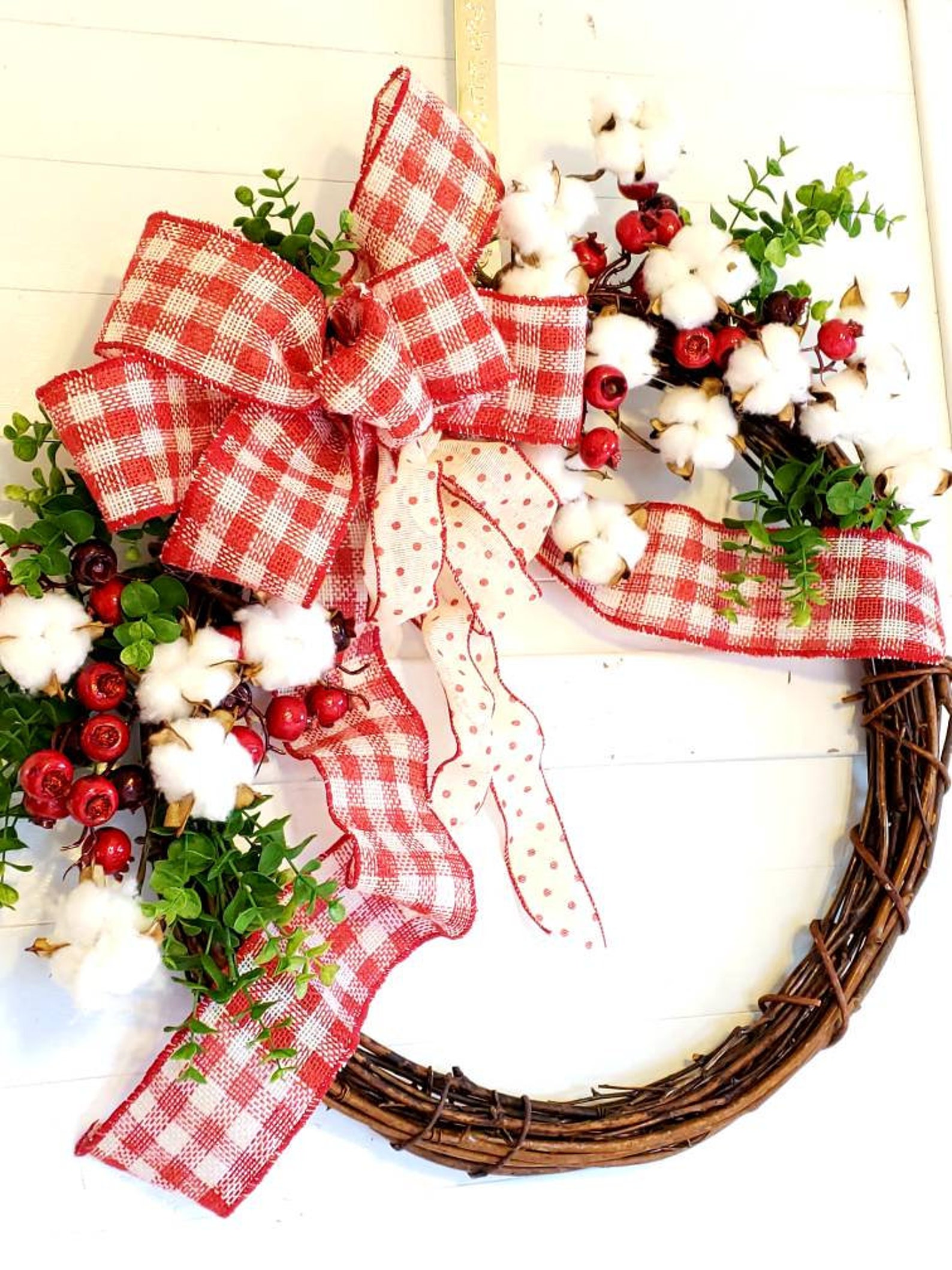 Country Style Cotton Wreath, Farmhouse Style Wreath, All Season Wreath ...
