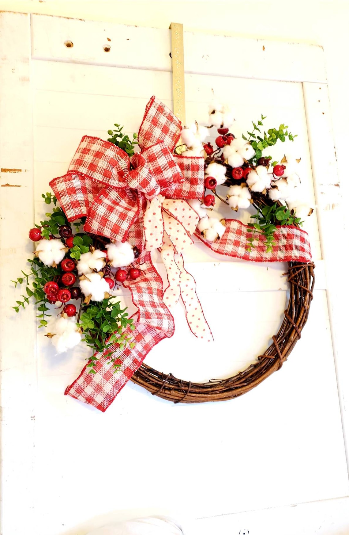 Country Style Cotton Wreath, Farmhouse Style Wreath, All Season Wreath ...
