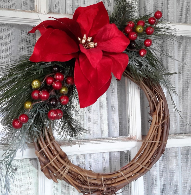 Medium Sized Christmas Wreath Velvet Poinsettia Wreath - Etsy
