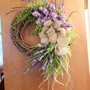 Purple Lilacs spring Wreath Picnic Style Farmhouse Wreath | Etsy