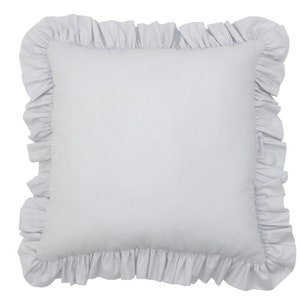 Grey Square Pillow With Ruffles, Frilled Pillow, Decorative Pillow for ...
