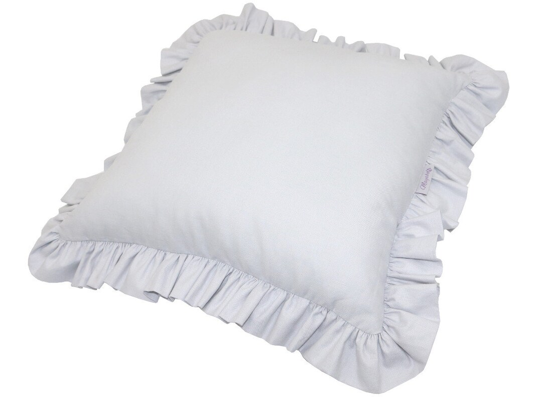 Grey Square Pillow With Ruffles, Frilled Pillow, Decorative Pillow for ...