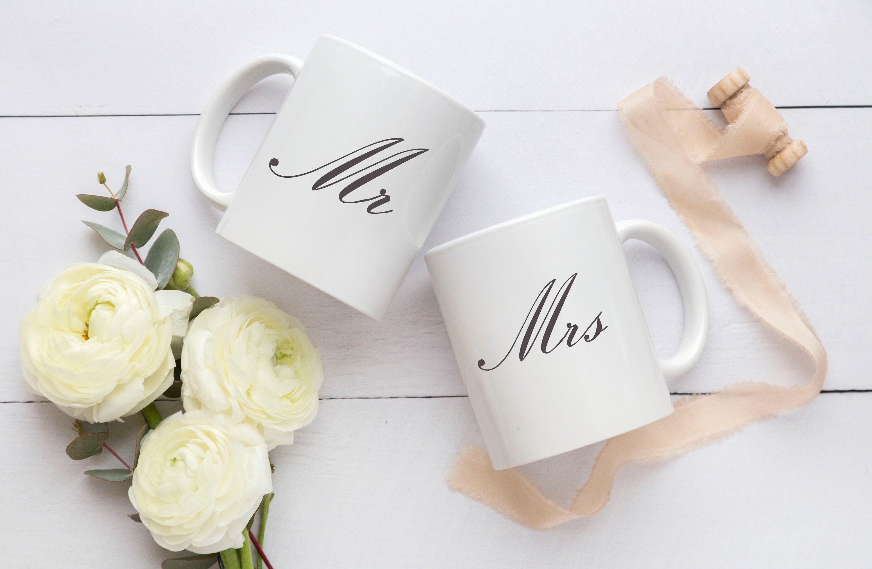 Wedding Theme Double Mug Digital Mockup Renunculas and Silk - Etsy
