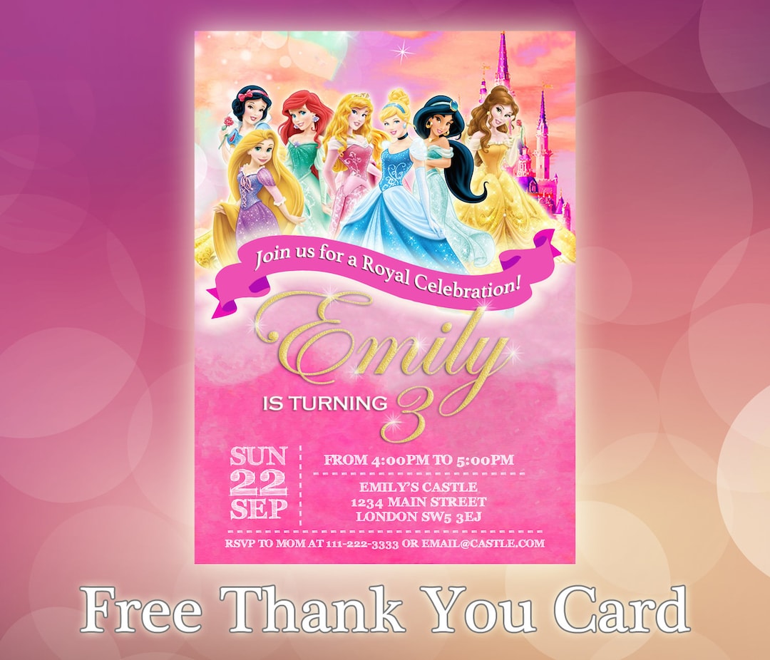 Personalised Disney Princess Birthday Invitations Princesses Party Snow ...