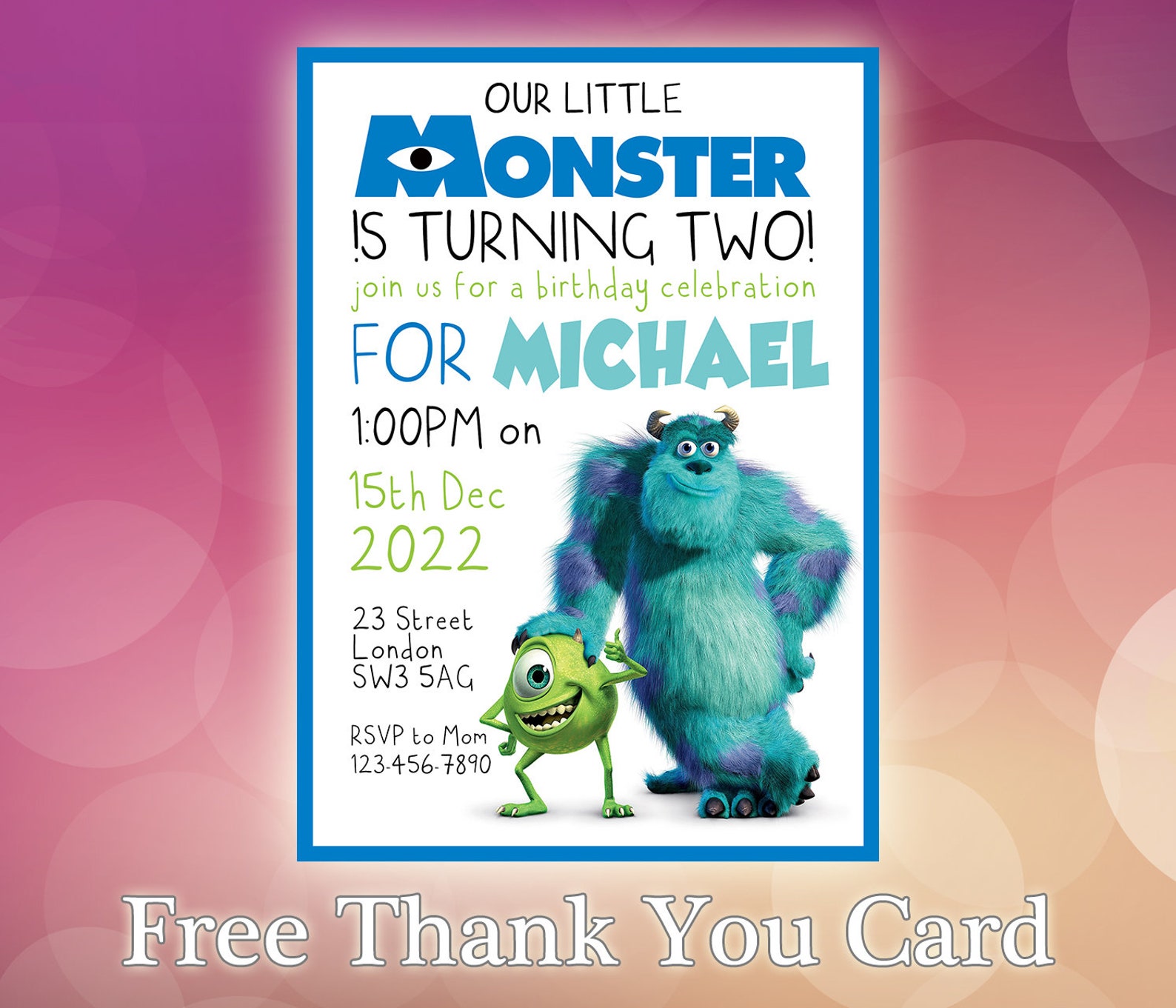Monsters Inc Invitation / Monsters Inc Invite / Monsters Inc - Etsy