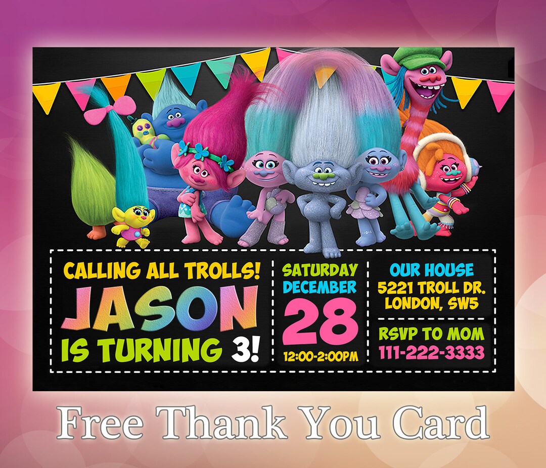 Trolls Birthday Invitation / Trolls Birthday / Trolls Invitation ...