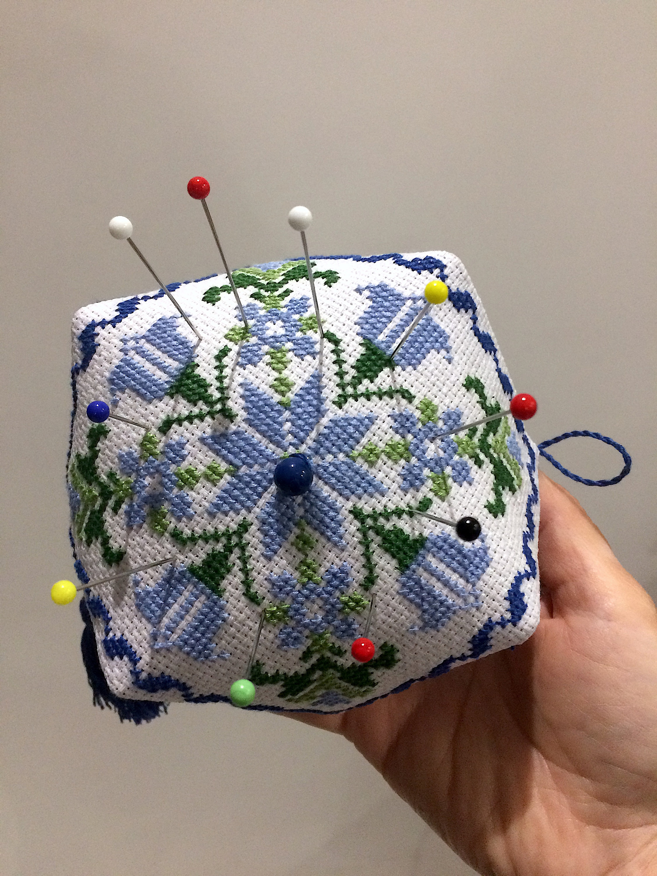 Handmade Needle Cushion With Cross Stitch Pattern. Punch Needle Pillow ...