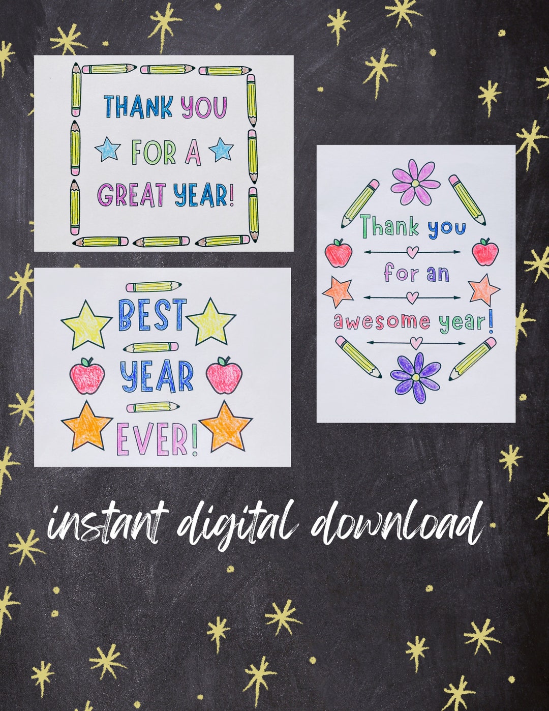 End of School Year Coloring Cards for Teacher Teacher Thank - Etsy