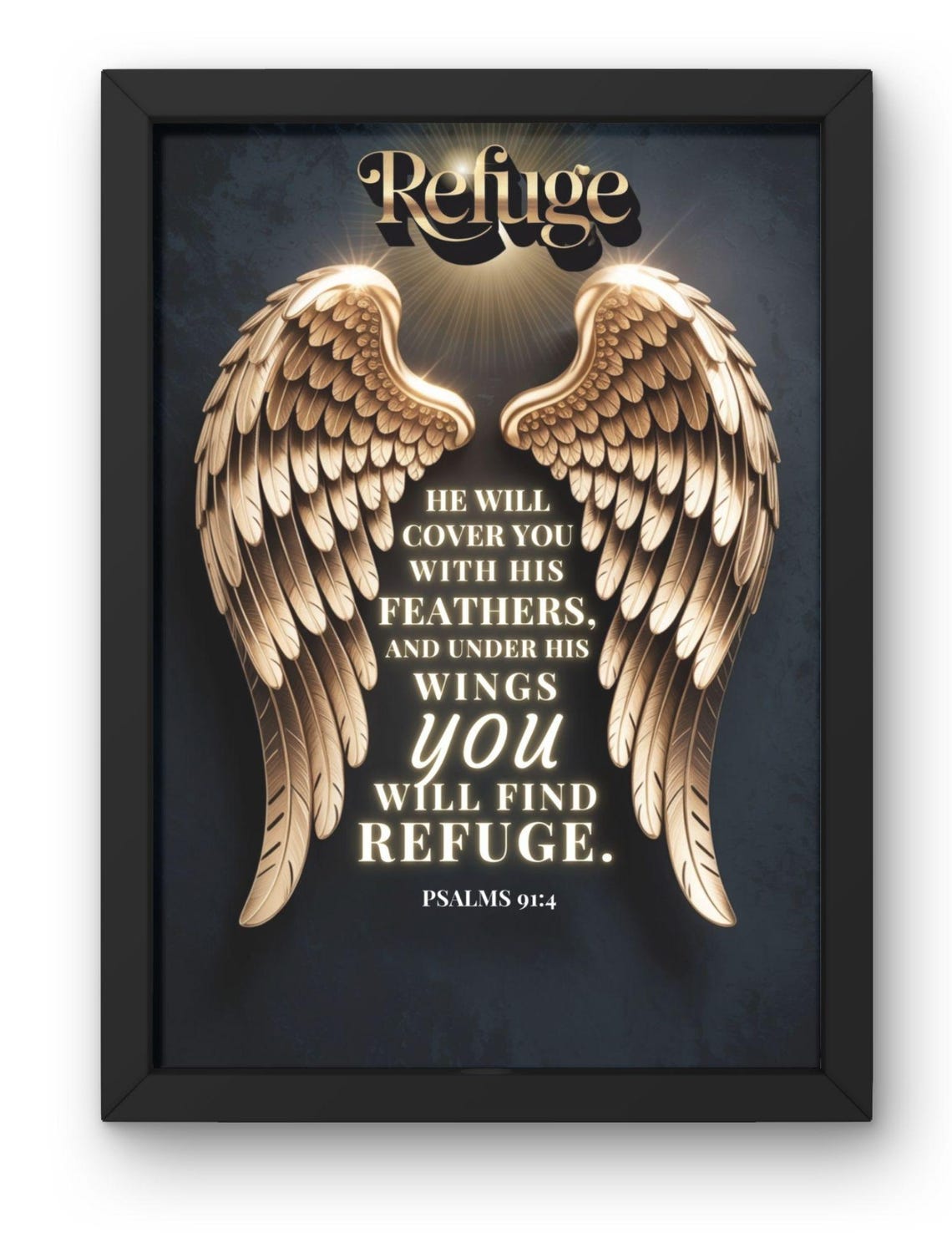 Psalm 91:4 Gold Foil Angel Wings Wall Art • “refuge” Printable ...