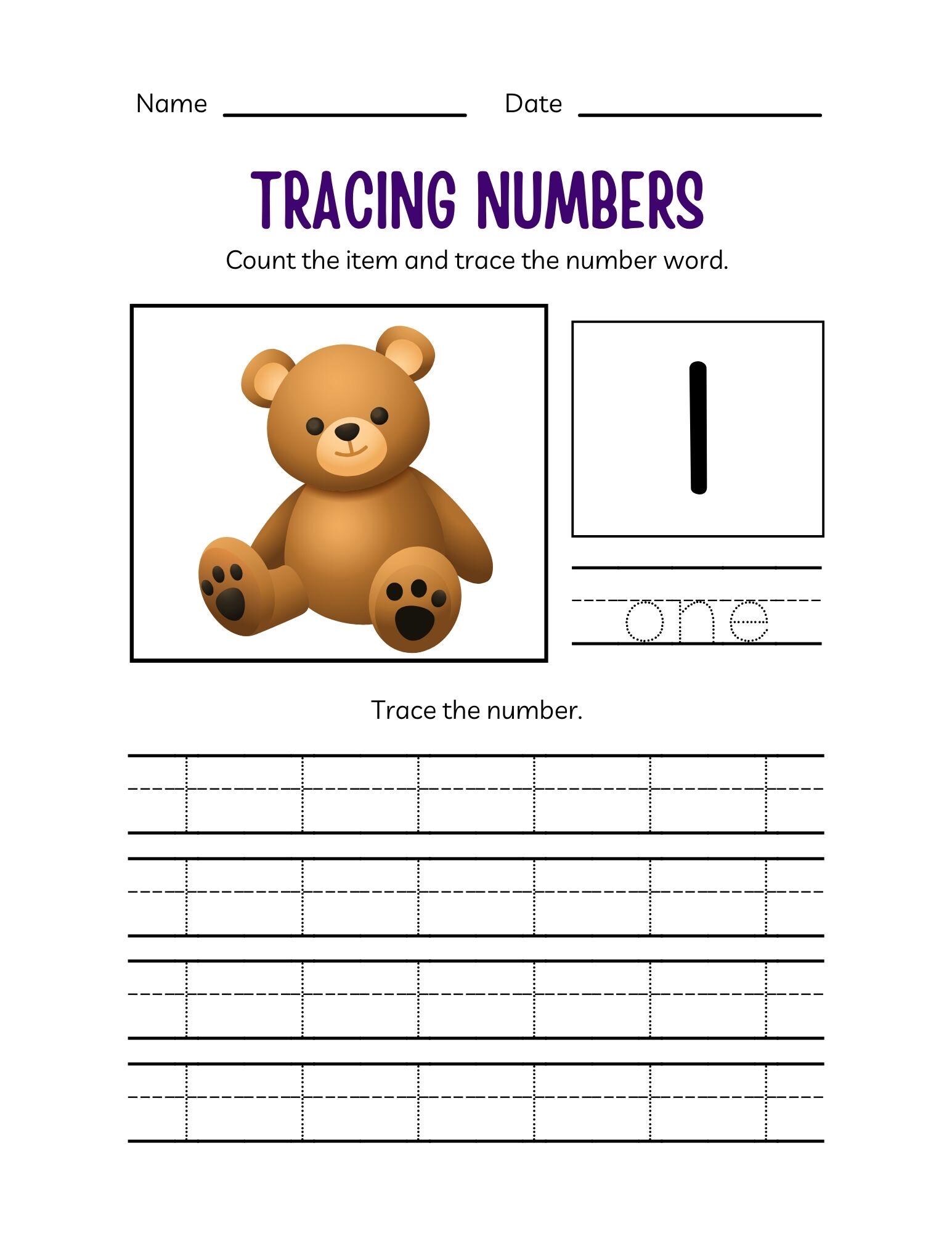 Printable Kindergarten Numbers Workbook | Count, Trace & Color Numbers ...
