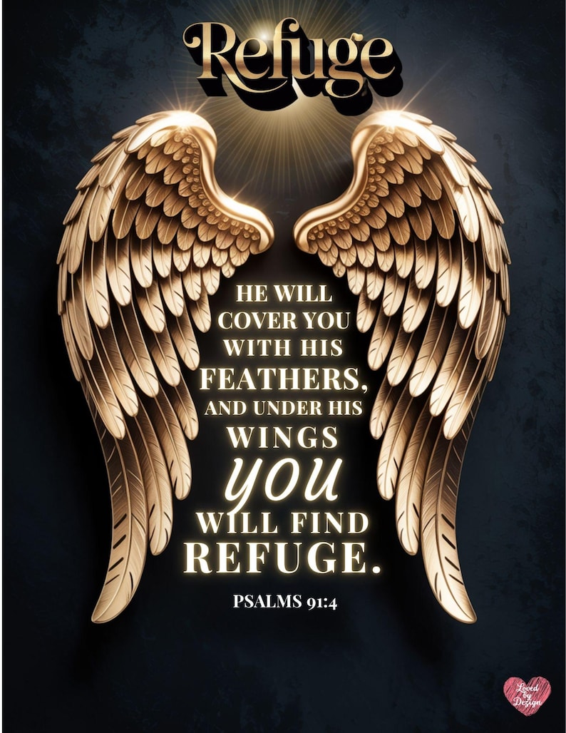 Psalm 91:4 Gold Foil Angel Wings Wall Art • “refuge” Printable ...