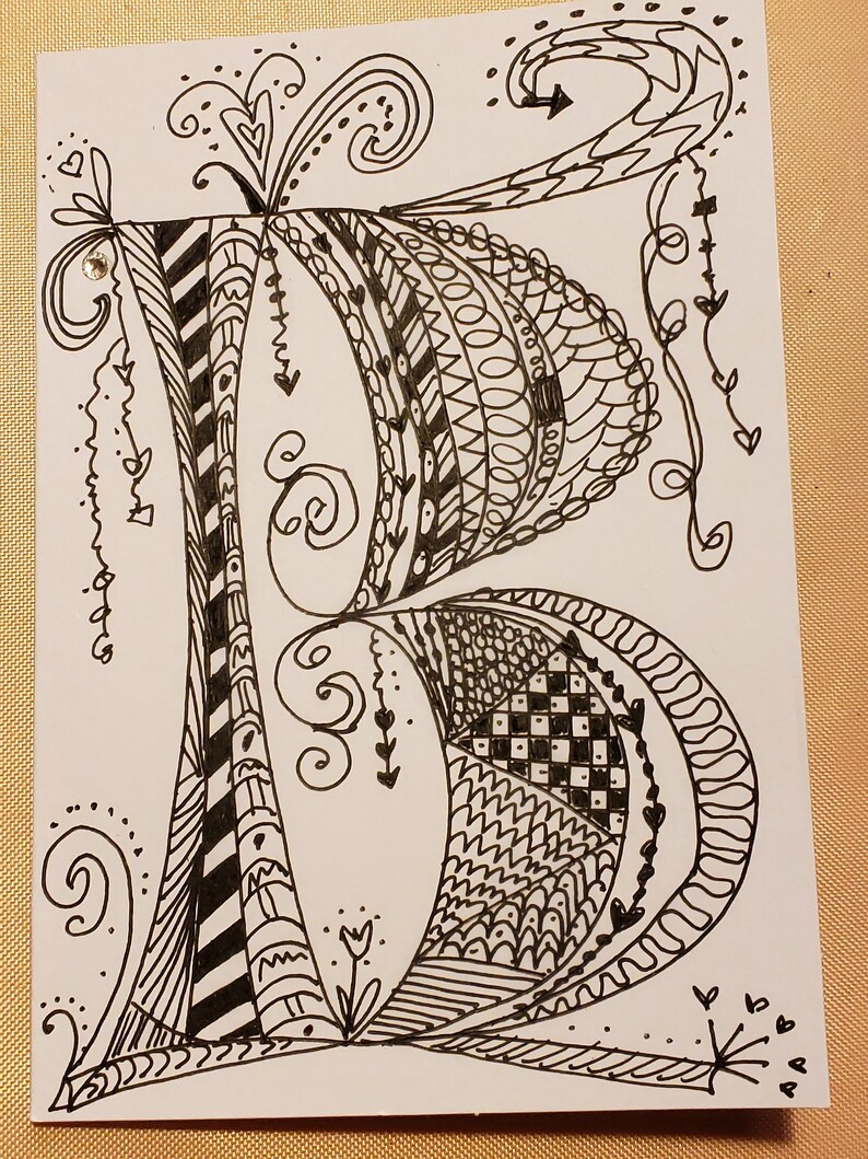Personalized Zentangle Alphabet Letter Monogram Blank Note Greeting ...