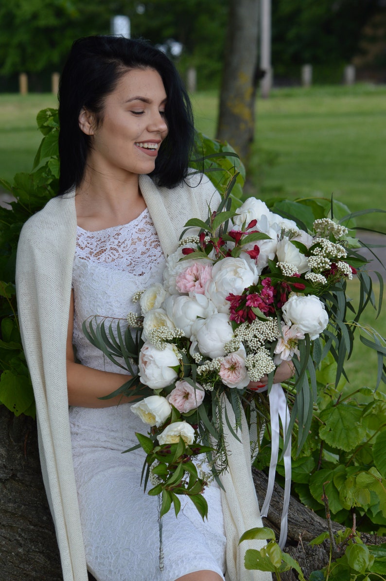 Knit Ivory Wedding Stole Bridal Shawl Bridesmaid Lace Scarf - Etsy