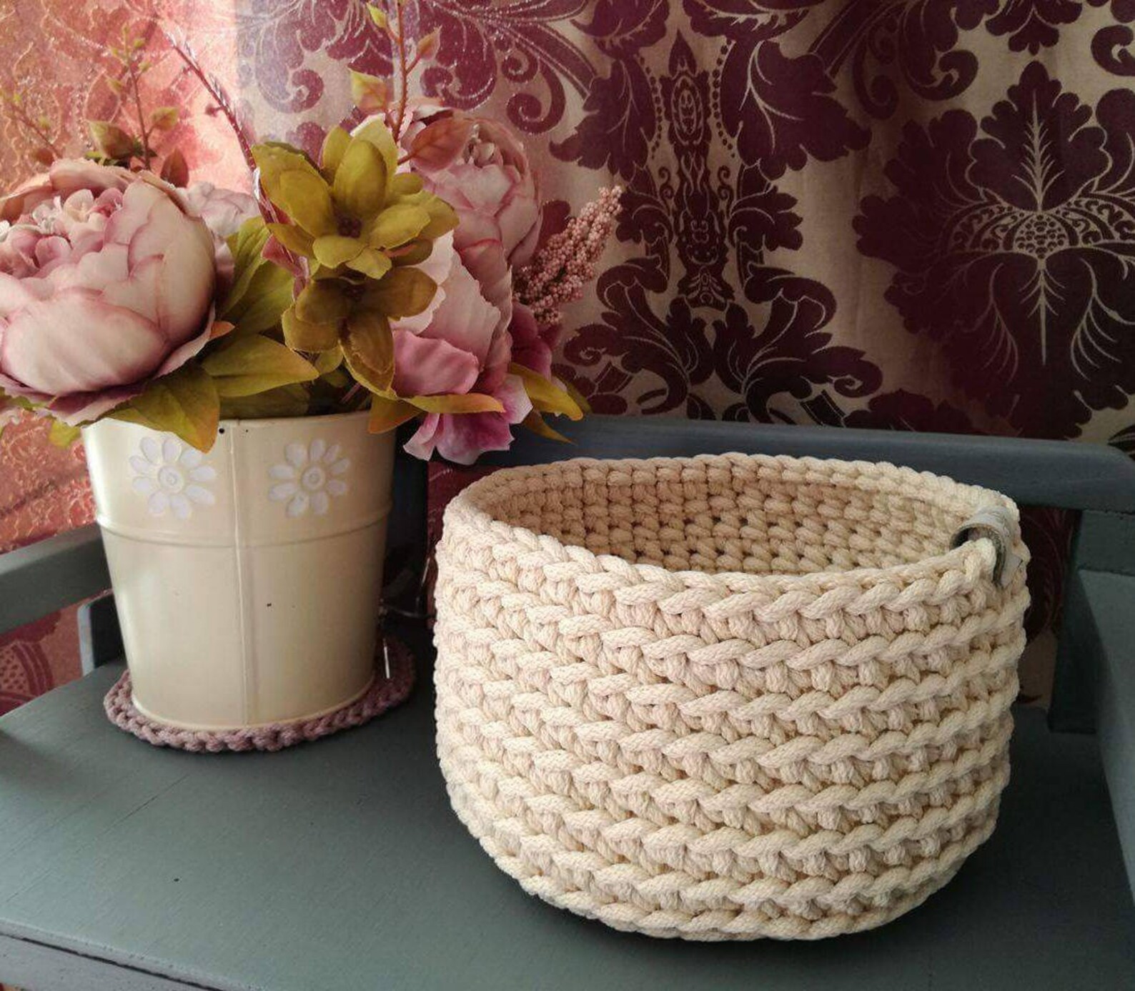 Rope Basket Round Woven Basket Crochet Toy Basket Nursery | Etsy