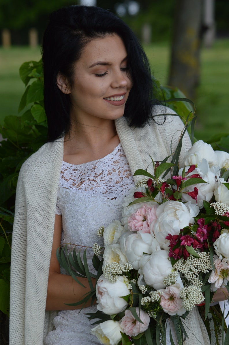 Knit Ivory Wedding Stole Bridal Shawl Bridesmaid Lace Scarf - Etsy