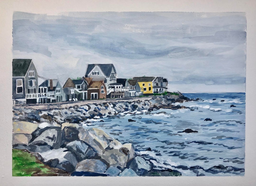 Coastal Painting PRINT on Poster Card Stock Marshfield MA Brant Rock ...