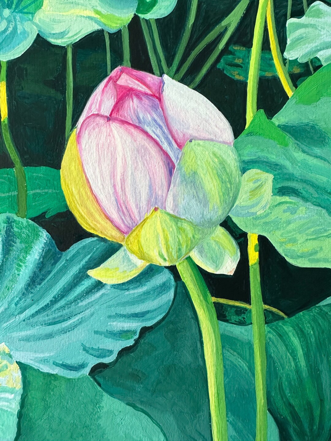 Lotus Flower Painting, Water Lily Painting, 8 X 10 Gouache Painting ...
